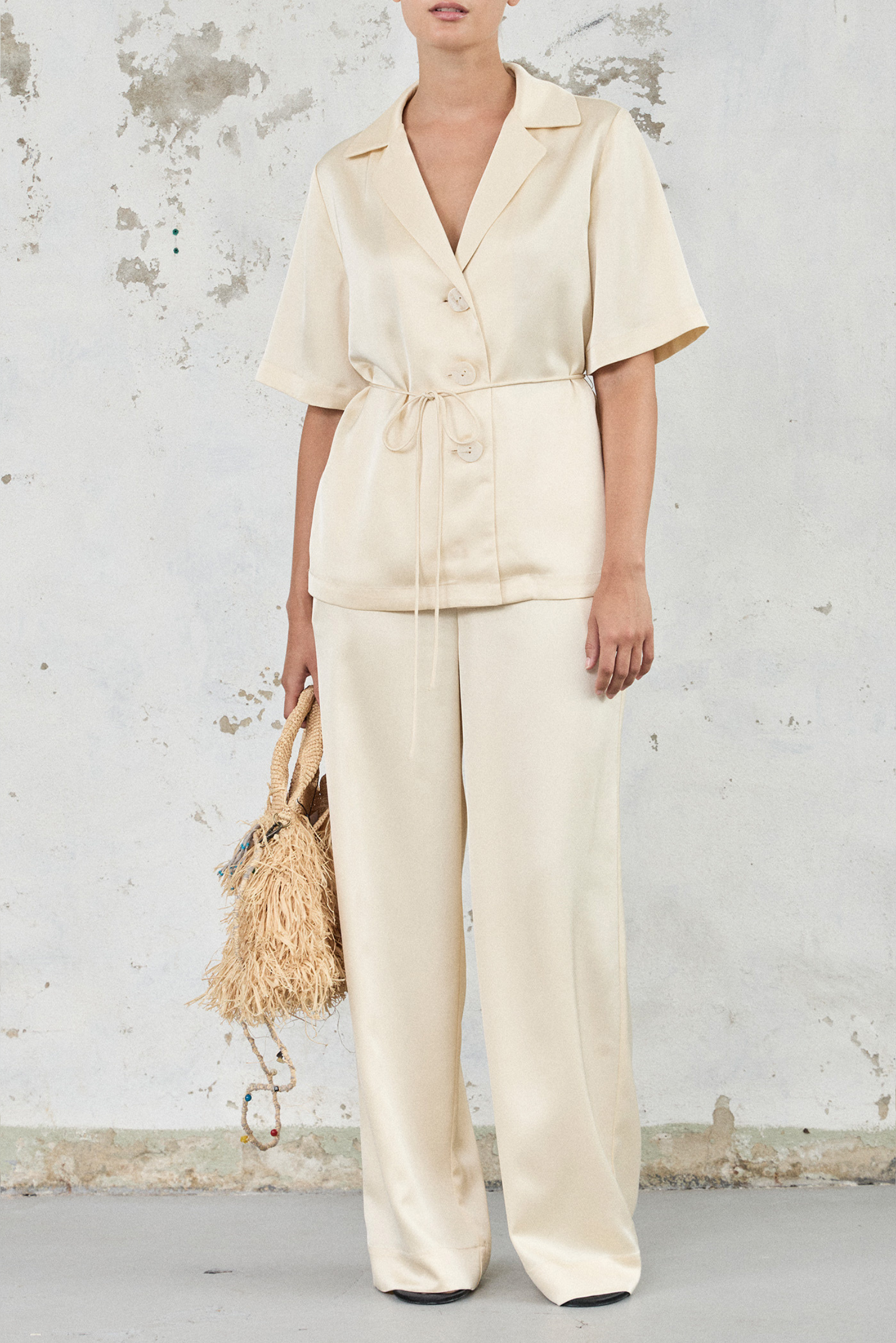 Friend of Audrey - The Satin Dinner Shirt - Butter - Coko Store