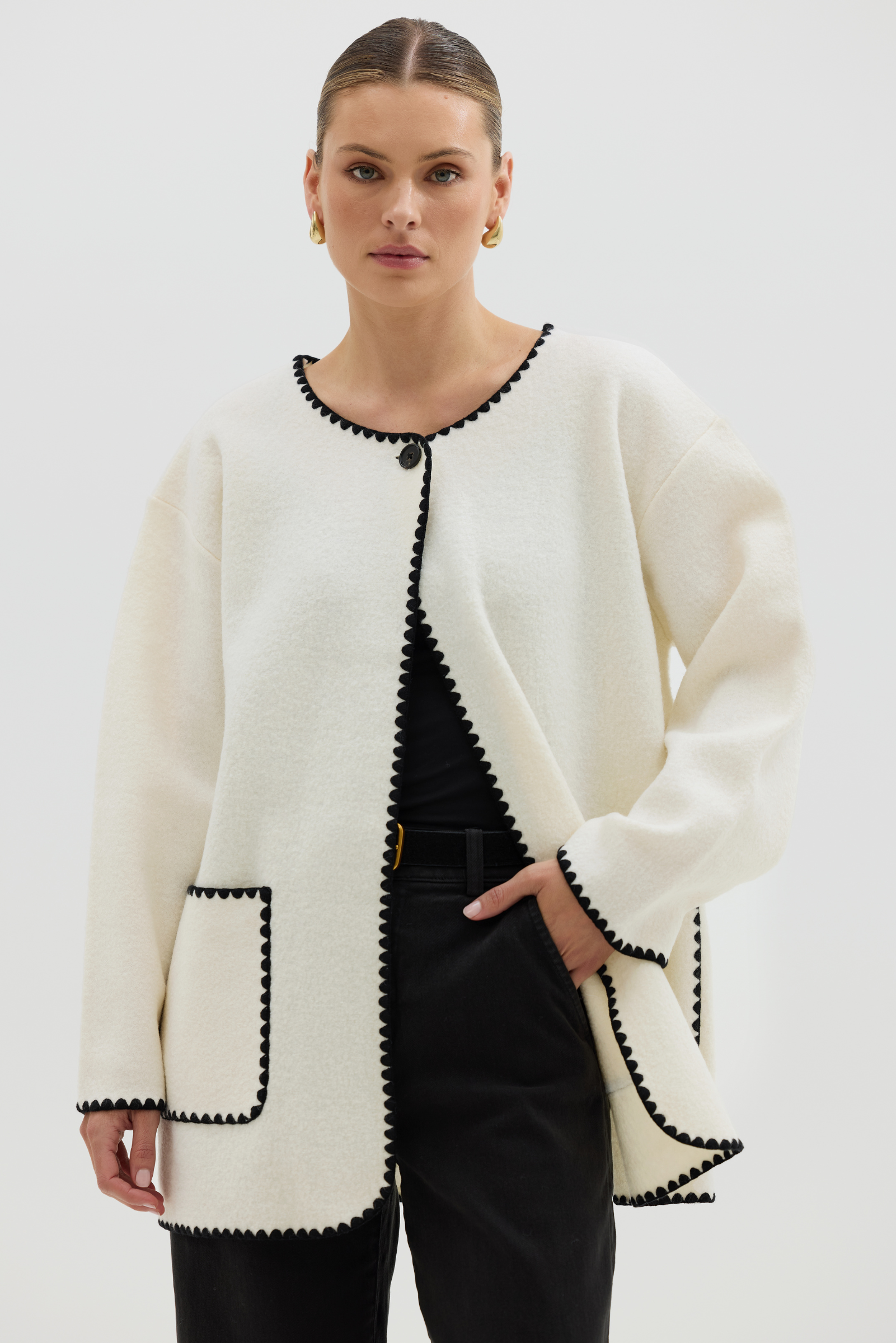 Iris & Wool - Crochet Edged Coat - Ivory - Coko Store